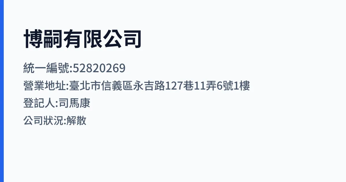 博嗣有限公司 - 統編 52820269(臺北市) 公司登記資料與營業項目詳細圖表
