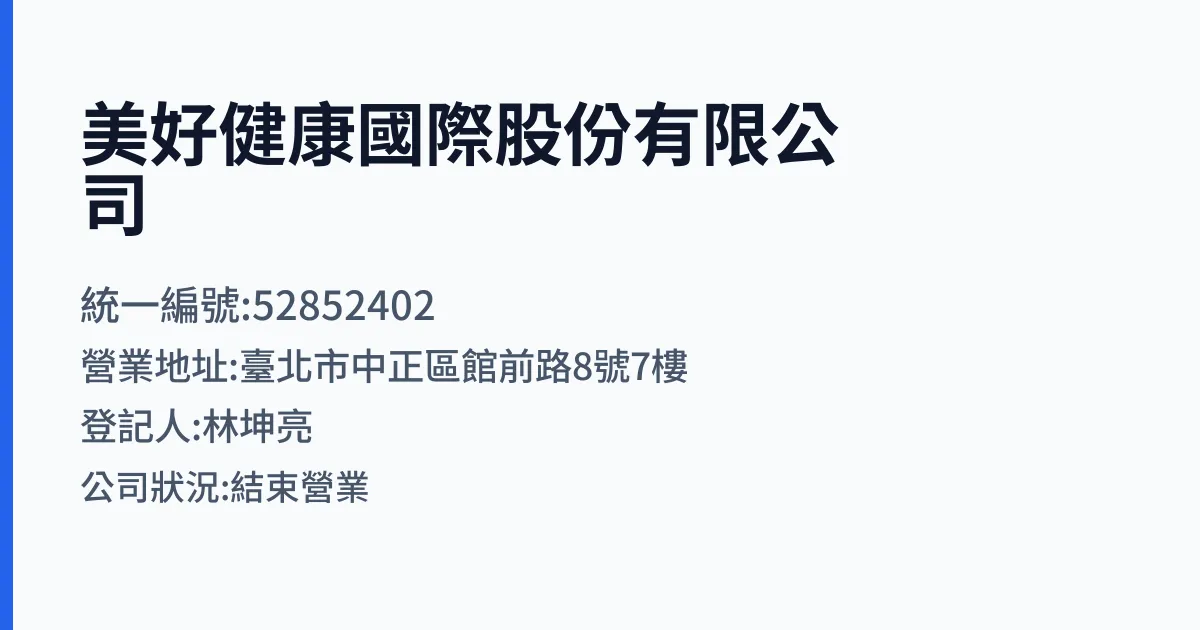 美好健康國際股份有限公司 - 統編 52852402(臺北市) 公司登記資料與營業項目詳細圖表
