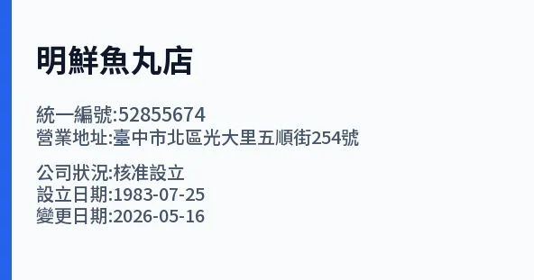 明鮮魚丸店的照片-統編 52855674(臺中市) 公司登記資料與營業項目詳細圖表