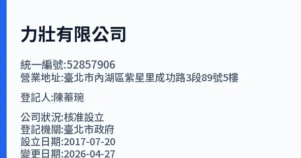 力壯有限公司的照片-統編 52857906(臺北市) 公司登記資料與營業項目詳細圖表