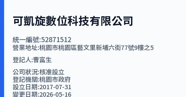 可凱旋數位科技有限公司的照片-統編 52871512(桃園市) 公司登記資料與營業項目詳細圖表