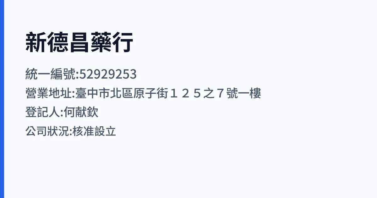 新德昌藥行 - 統編 52929253(臺中市) 公司登記資料與營業項目詳細圖表