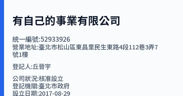 有自己的事業有限公司的照片-統編 52933926(臺北市) 公司登記資料與營業項目詳細圖表