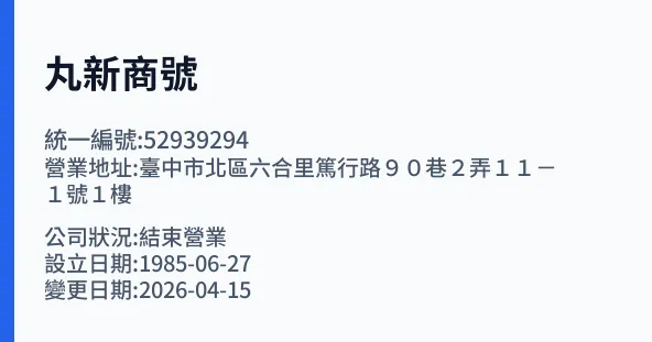 丸新商號的照片-統編 52939294(臺中市) 公司登記資料與營業項目詳細圖表