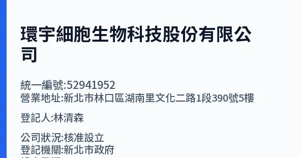 環宇細胞生物科技股份有限公司的照片-統編 52941952(新北市) 公司登記資料與營業項目詳細圖表