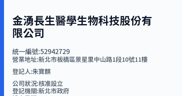 金湧長生醫學生物科技股份有限公司的照片-統編 52942729(新北市) 公司登記資料與營業項目詳細圖表