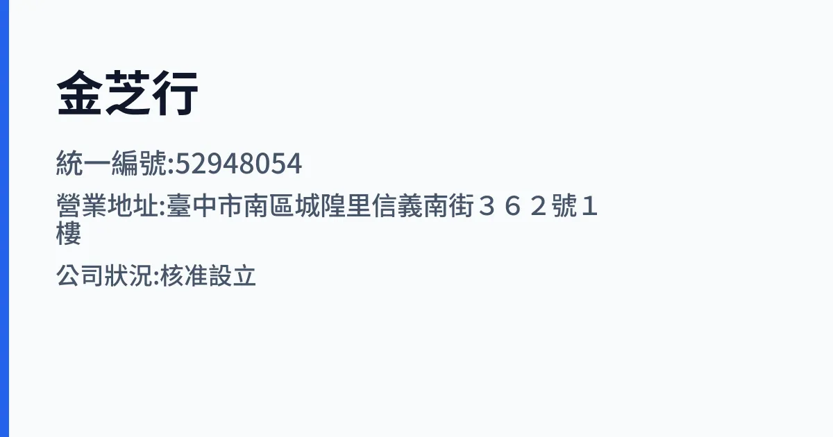 金芝行 - 統編 52948054(臺中市) 公司登記資料與營業項目詳細圖表