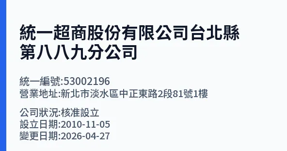 統一超商股份有限公司台北縣第八八九分公司的照片-統編 53002196(新北市) 公司登記資料與營業項目詳細圖表