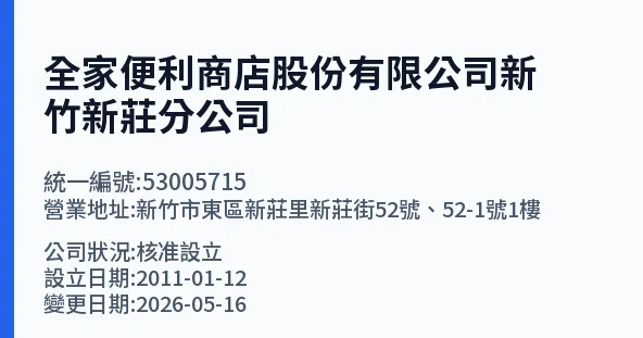 全家便利商店股份有限公司新竹新莊分公司的照片-統編 53005715(新竹市) 公司登記資料與營業項目詳細圖表