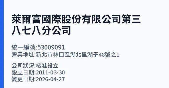 萊爾富國際股份有限公司第三八七八分公司的照片-統編 53009091(新北市) 公司登記資料與營業項目詳細圖表
