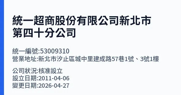統一超商股份有限公司新北市第四十分公司的照片-統編 53009310(新北市) 公司登記資料與營業項目詳細圖表