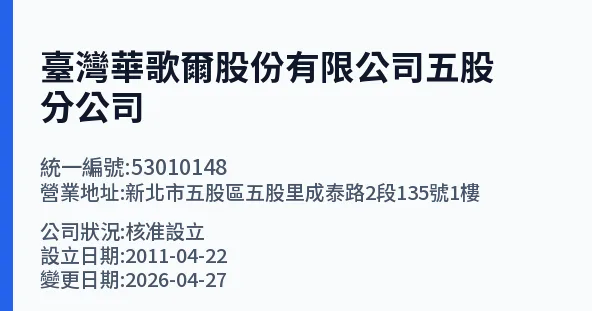 臺灣華歌爾股份有限公司五股分公司的照片-統編 53010148(新北市) 公司登記資料與營業項目詳細圖表