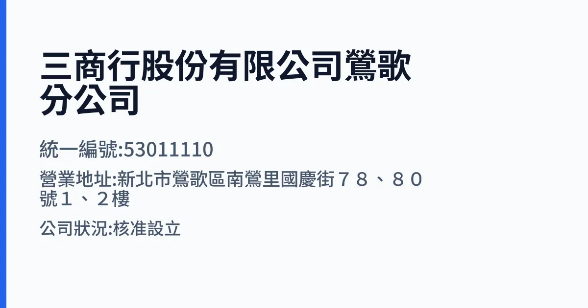 三商行股份有限公司鶯歌分公司 - 統編 53011110(新北市) 公司登記資料與營業項目詳細圖表