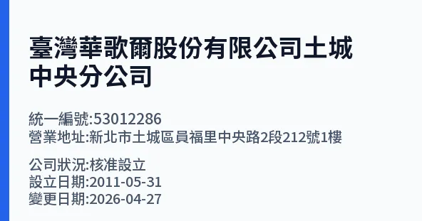 臺灣華歌爾股份有限公司土城中央分公司的照片-統編 53012286(新北市) 公司登記資料與營業項目詳細圖表