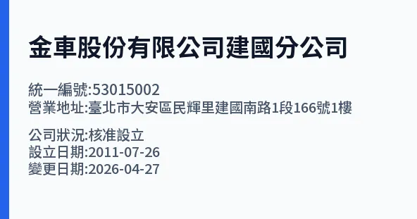 金車股份有限公司建國分公司的照片-統編 53015002(臺北市) 公司登記資料與營業項目詳細圖表