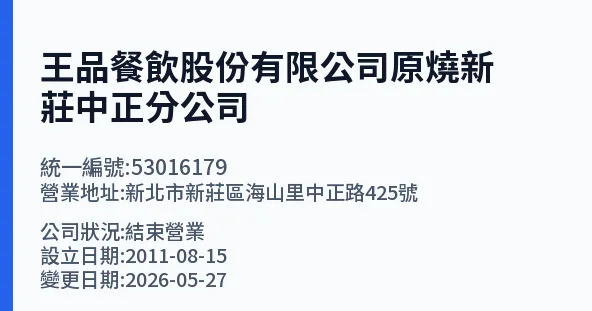 王品餐飲股份有限公司原燒新莊中正分公司的照片-統編 53016179(新北市) 公司登記資料與營業項目詳細圖表