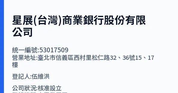 星展(台灣)商業銀行股份有限公司的照片-統編 53017509(臺北市) 公司登記資料與營業項目詳細圖表
