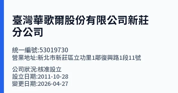 臺灣華歌爾股份有限公司新莊分公司的照片-統編 53019730(新北市) 公司登記資料與營業項目詳細圖表
