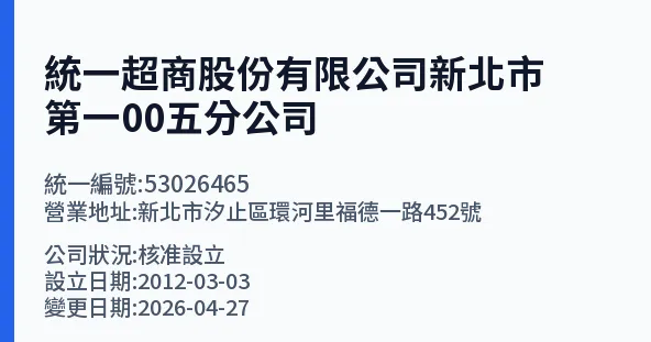 統一超商股份有限公司新北市第一00五分公司的照片-統編 53026465(新北市) 公司登記資料與營業項目詳細圖表