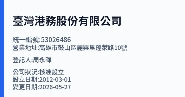 臺灣港務股份有限公司的照片-統編 53026486(高雄市) 公司登記資料與營業項目詳細圖表
