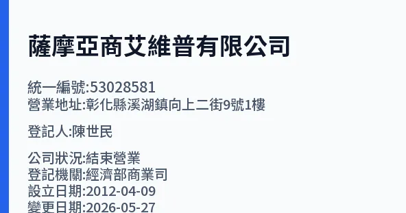 薩摩亞商艾維普有限公司的照片-統編 53028581(彰化縣) 公司登記資料與營業項目詳細圖表