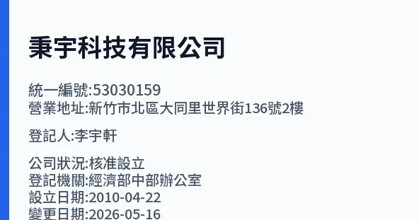秉宇科技有限公司的照片-統編 53030159(新竹市) 公司登記資料與營業項目詳細圖表
