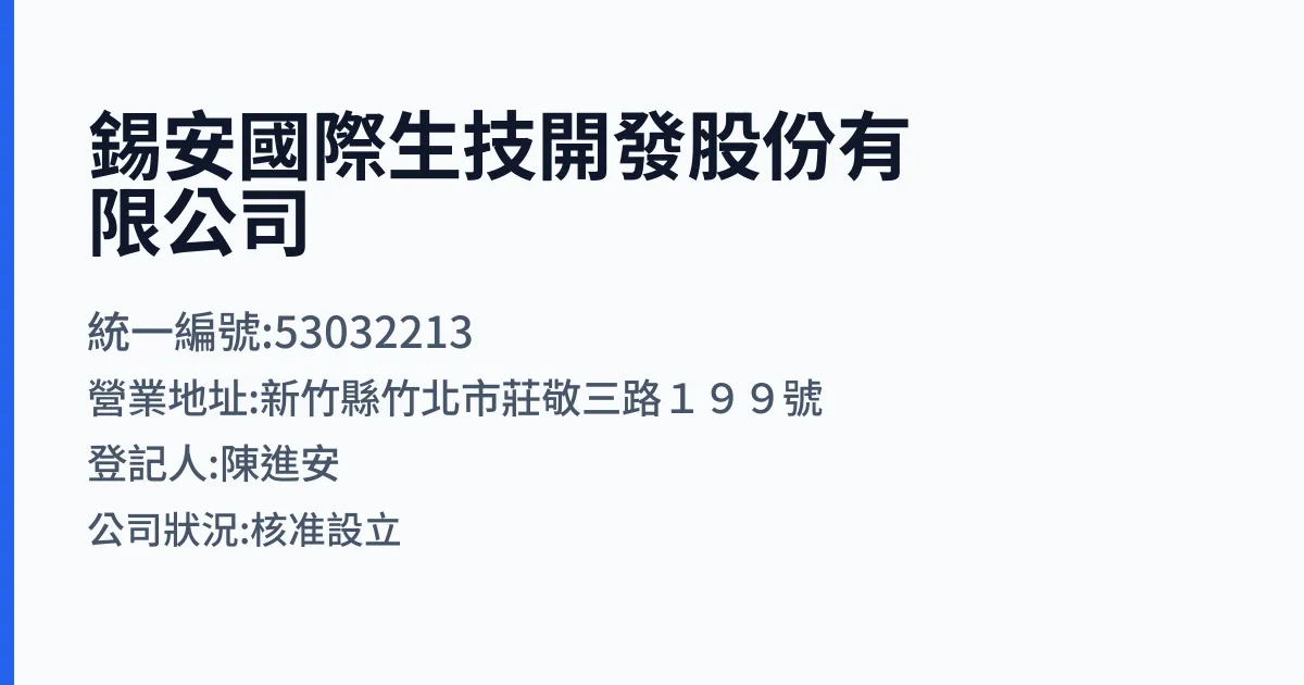 錫安國際生技開發股份有限公司 - 統編 53032213(新竹縣) 公司登記資料與營業項目詳細圖表