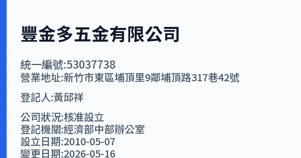 豐金多五金有限公司的照片-統編 53037738(新竹市) 公司登記資料與營業項目詳細圖表
