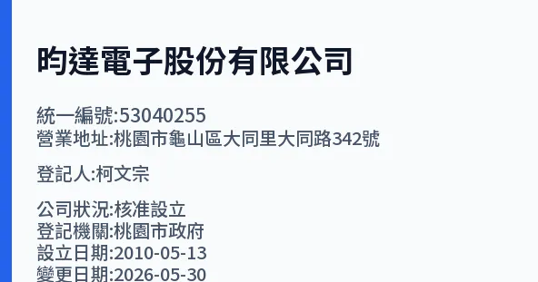 昀達電子股份有限公司的照片-統編 53040255(桃園市) 公司登記資料與營業項目詳細圖表
