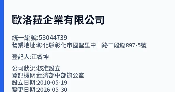 歐洛菈企業有限公司的照片-統編 53044739(彰化縣) 公司登記資料與營業項目詳細圖表