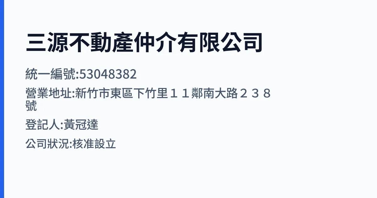 三源不動產仲介有限公司 - 統編 53048382(新竹市) 公司登記資料與營業項目詳細圖表