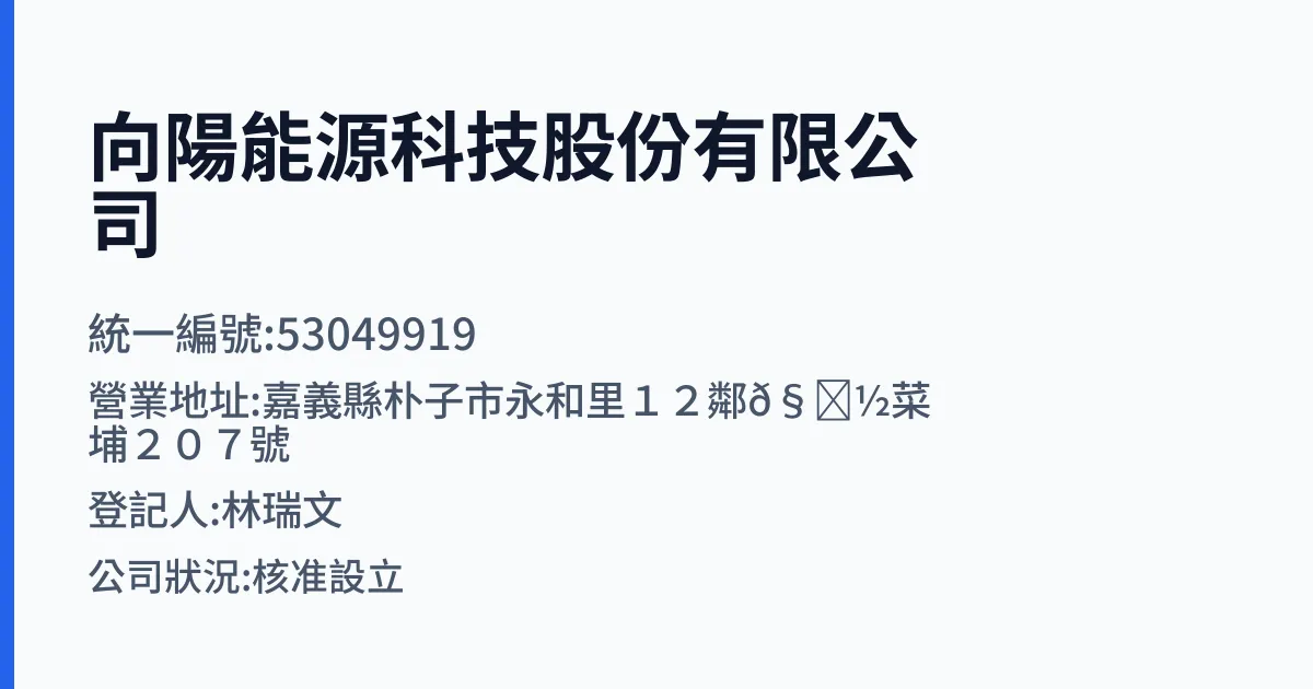 向陽能源科技股份有限公司 - 統編 53049919(嘉義縣) 公司登記資料與營業項目詳細圖表