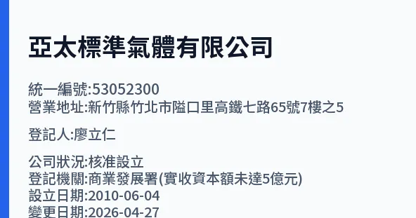 亞太標準氣體有限公司的照片-統編 53052300(新竹縣) 公司登記資料與營業項目詳細圖表