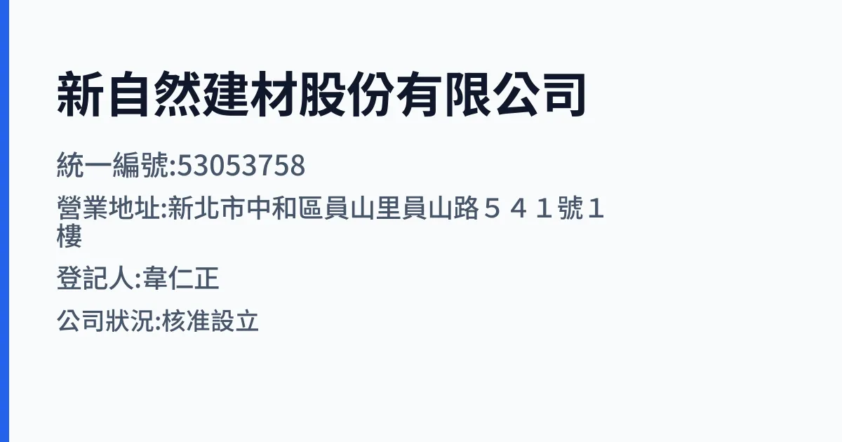 新自然建材股份有限公司 - 統編 53053758(新北市) 公司登記資料與營業項目詳細圖表