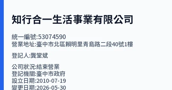 知行合一生活事業有限公司的照片-統編 53074590(臺中市) 公司登記資料與營業項目詳細圖表