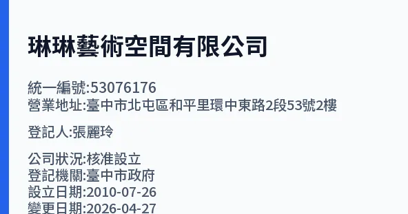琳琳藝術空間有限公司的照片-統編 53076176(臺中市) 公司登記資料與營業項目詳細圖表
