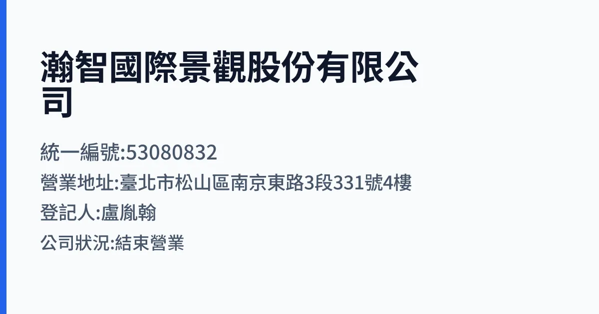 瀚智國際景觀股份有限公司 - 統編 53080832(臺北市) 公司登記資料與營業項目詳細圖表