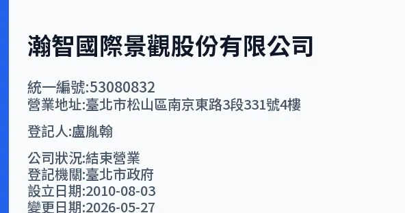 瀚智國際景觀股份有限公司的照片-統編 53080832(臺北市) 公司登記資料與營業項目詳細圖表