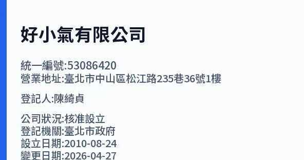 好小氣有限公司的照片-統編 53086420(臺北市) 公司登記資料與營業項目詳細圖表