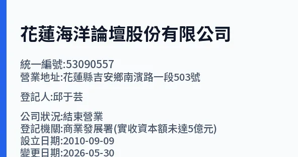 花蓮海洋論壇股份有限公司的照片-統編 53090557(花蓮縣) 公司登記資料與營業項目詳細圖表