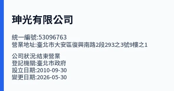 珅光有限公司的照片-統編 53096763(臺北市) 公司登記資料與營業項目詳細圖表