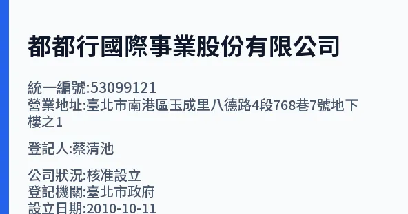 都都行國際事業股份有限公司的照片-統編 53099121(臺北市) 公司登記資料與營業項目詳細圖表