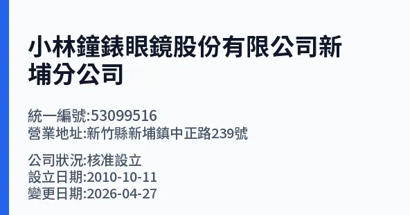 小林鐘錶眼鏡股份有限公司新埔分公司的照片-統編 53099516(新竹縣) 公司登記資料與營業項目詳細圖表