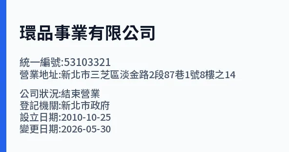 環品事業有限公司的照片-統編 53103321(新北市) 公司登記資料與營業項目詳細圖表
