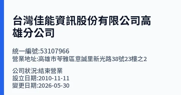 台灣佳能資訊股份有限公司高雄分公司的照片-統編 53107966(高雄市) 公司登記資料與營業項目詳細圖表