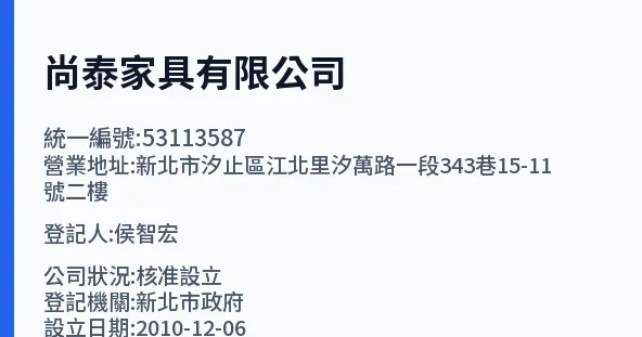 尚泰家具有限公司的照片-統編 53113587(新北市) 公司登記資料與營業項目詳細圖表