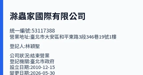 滁蟲家國際有限公司的照片-統編 53117388(臺北市) 公司登記資料與營業項目詳細圖表
