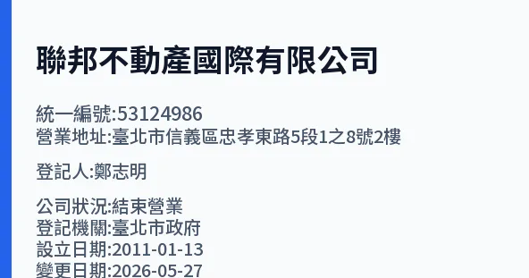 聯邦不動產國際有限公司的照片-統編 53124986(臺北市) 公司登記資料與營業項目詳細圖表