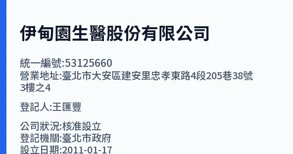 伊甸園生醫股份有限公司的照片-統編 53125660(臺北市) 公司登記資料與營業項目詳細圖表