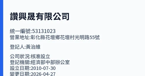 讚興晟有限公司的照片-統編 53131023(彰化縣) 公司登記資料與營業項目詳細圖表